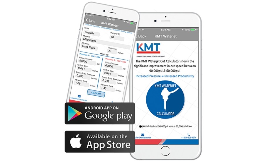 KMT waterjet cut calculator app compares abrasive cutting materials ...